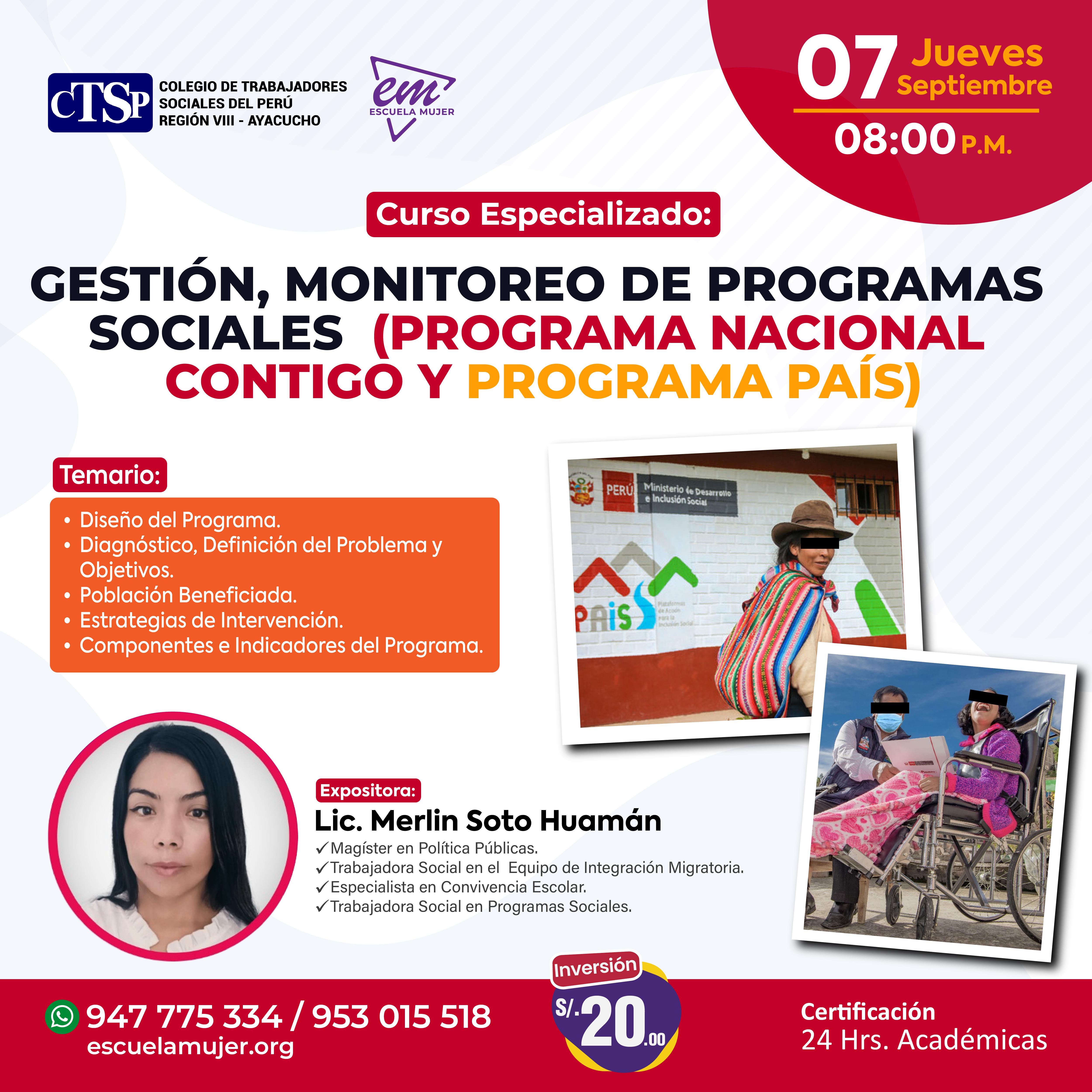 Escuela mujer - Curso Especializado: GESTIÓN, MONITOREO DE PROGRAMAS SOCIALES (PROGRAMA NACIONAL ...