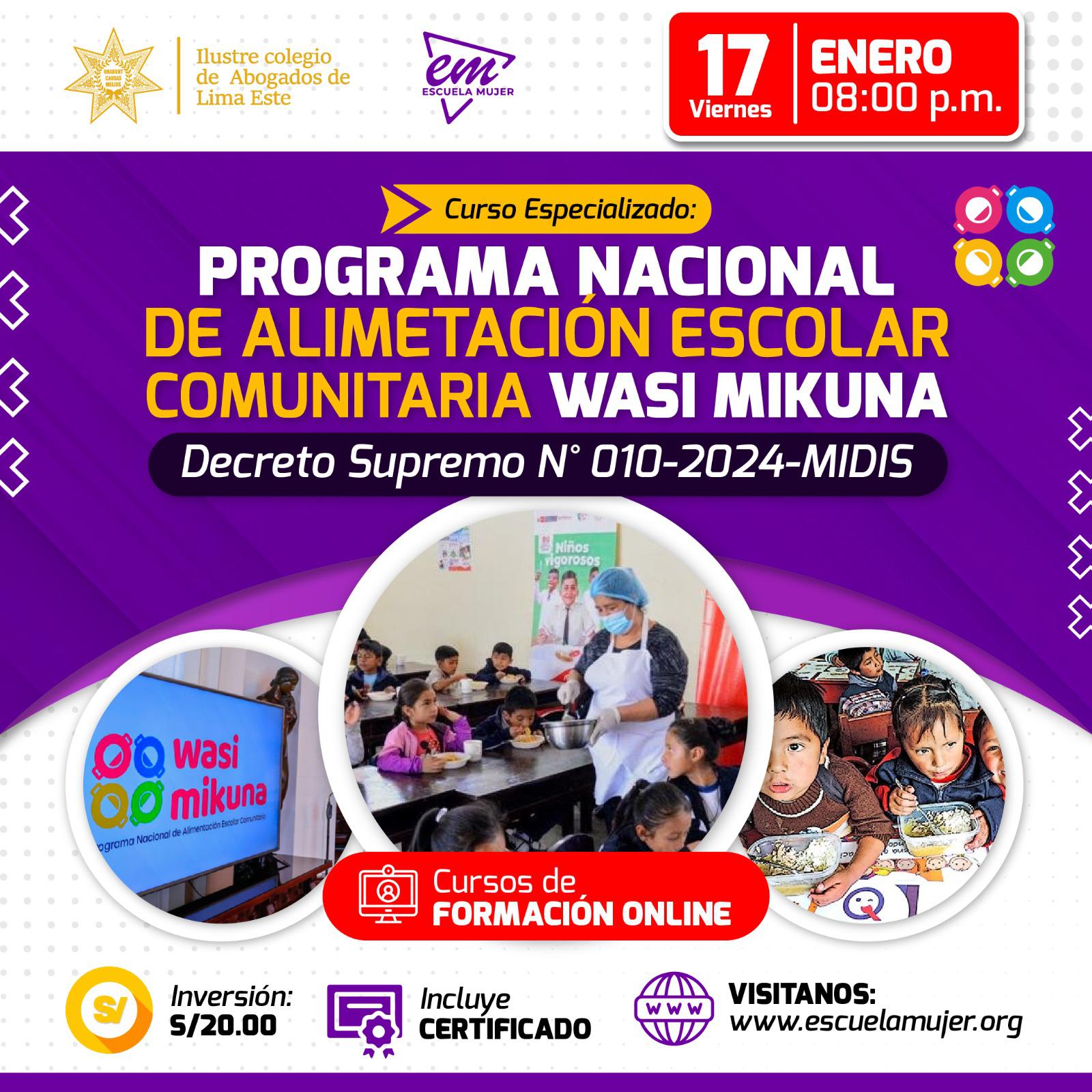Escuela mujer - Curso Especializado: PROGRAMA NACIONAL DE ALIMENTACIÓN ESCOLAR COMUNITARIA WASI ...
