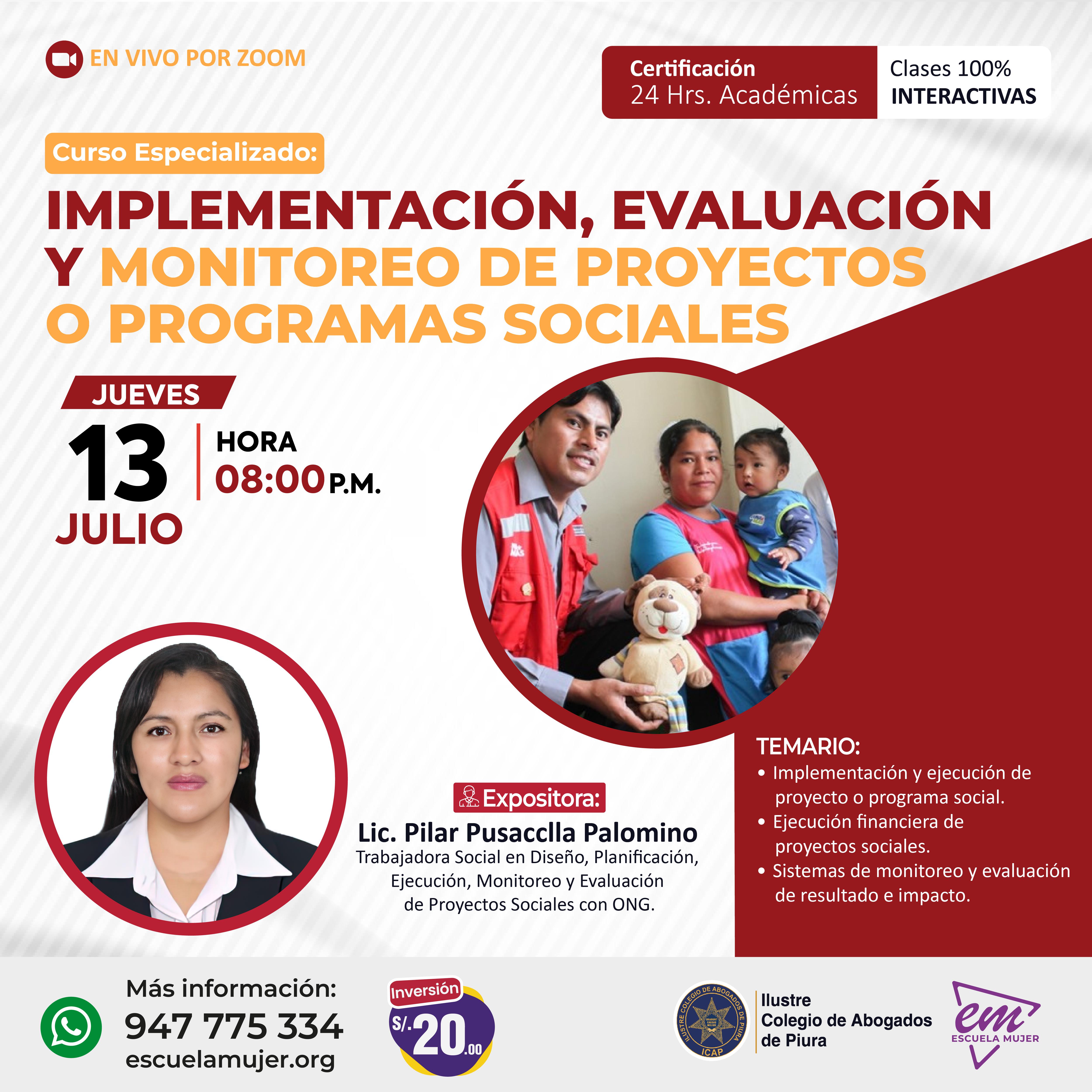 Escuela mujer - Curso Especializado: IMPLEMENTACIÓN, EVALUACIÓN Y MONITOREO DE PROYECTOS O ...