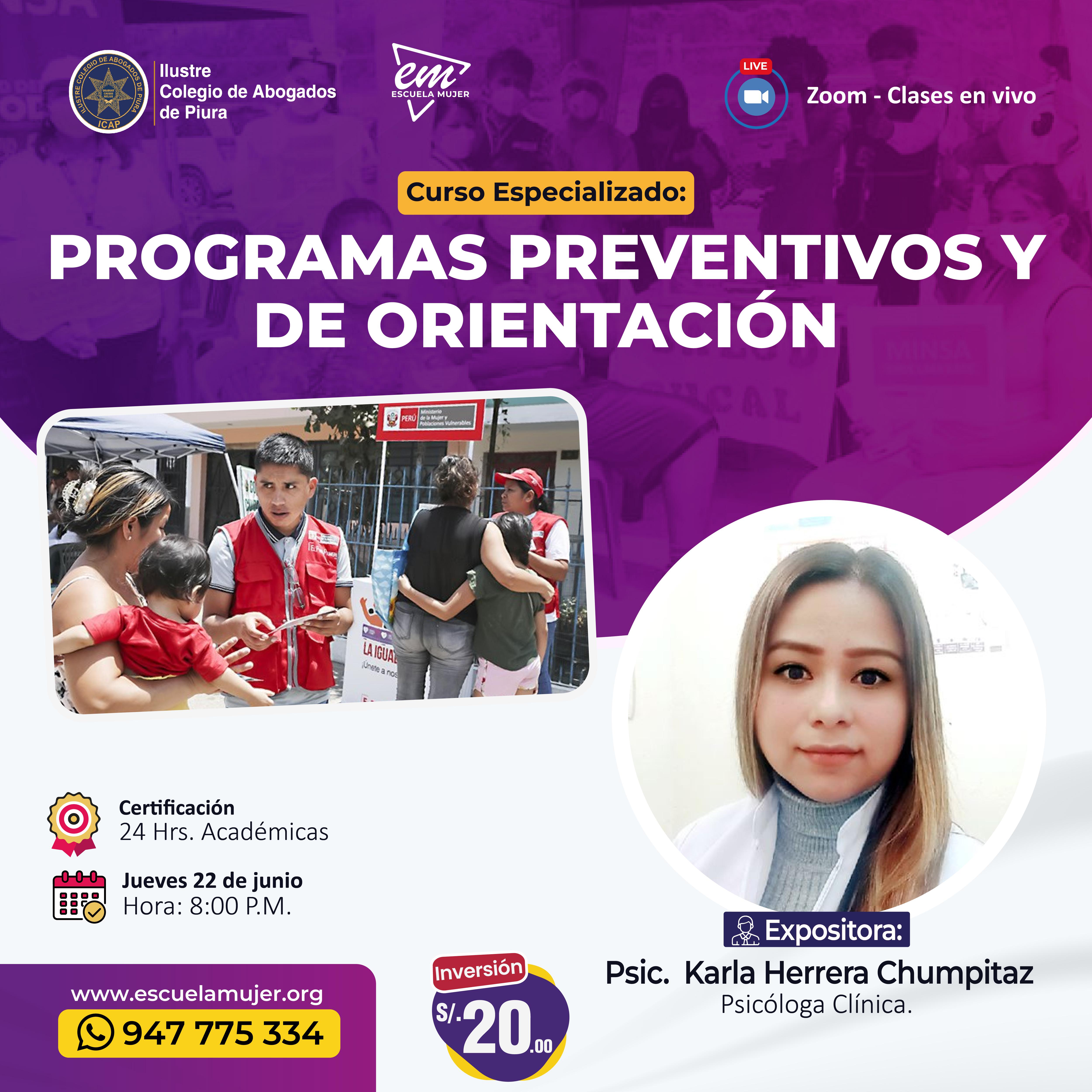 Escuela mujer - Curso Especializado: PROGRAMAS PREVENTIVOS Y DE ORIENTACIÓN